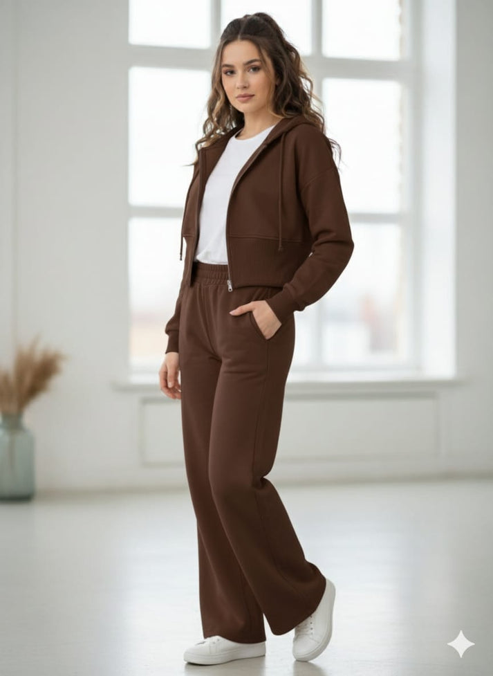 Chic Lounge Co-ord Set with Zip-Up Hoodie & Flared Bottom Set – Beyond Pink